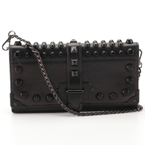 Prada | Bags | Prada Cahier Crossbody Bag Studded City Calf And Saffiano Leather Mini | Poshmark